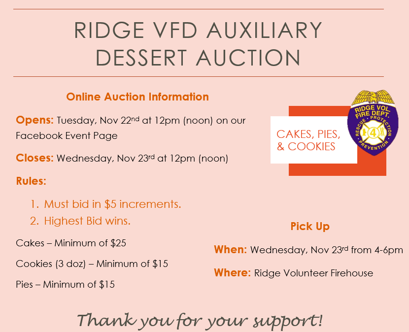 Fall Dessert Auction - Southern Maryland Volunteer Firemen's Association